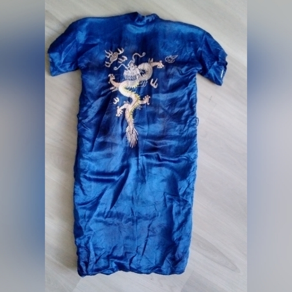 Pajamas | Vintage Silk Dragon Robe Embroidery Blue Asian 4s 50s | Poshmark